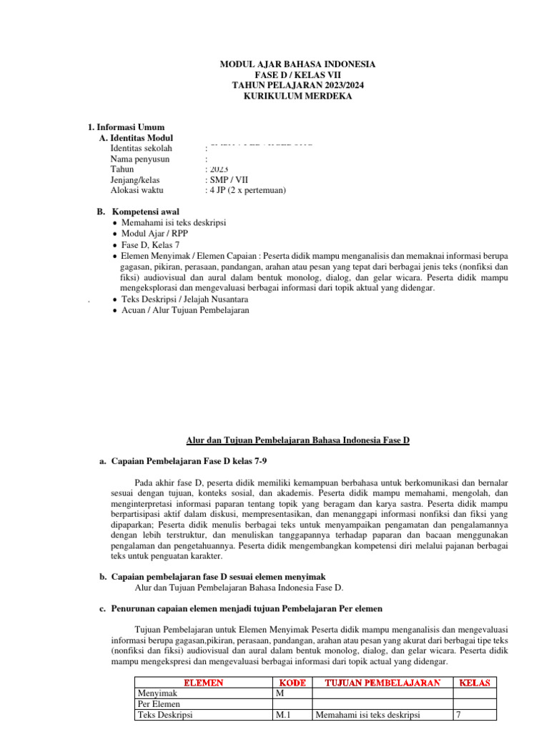 Modul Ajar CONTOH Latihan 1 | PDF