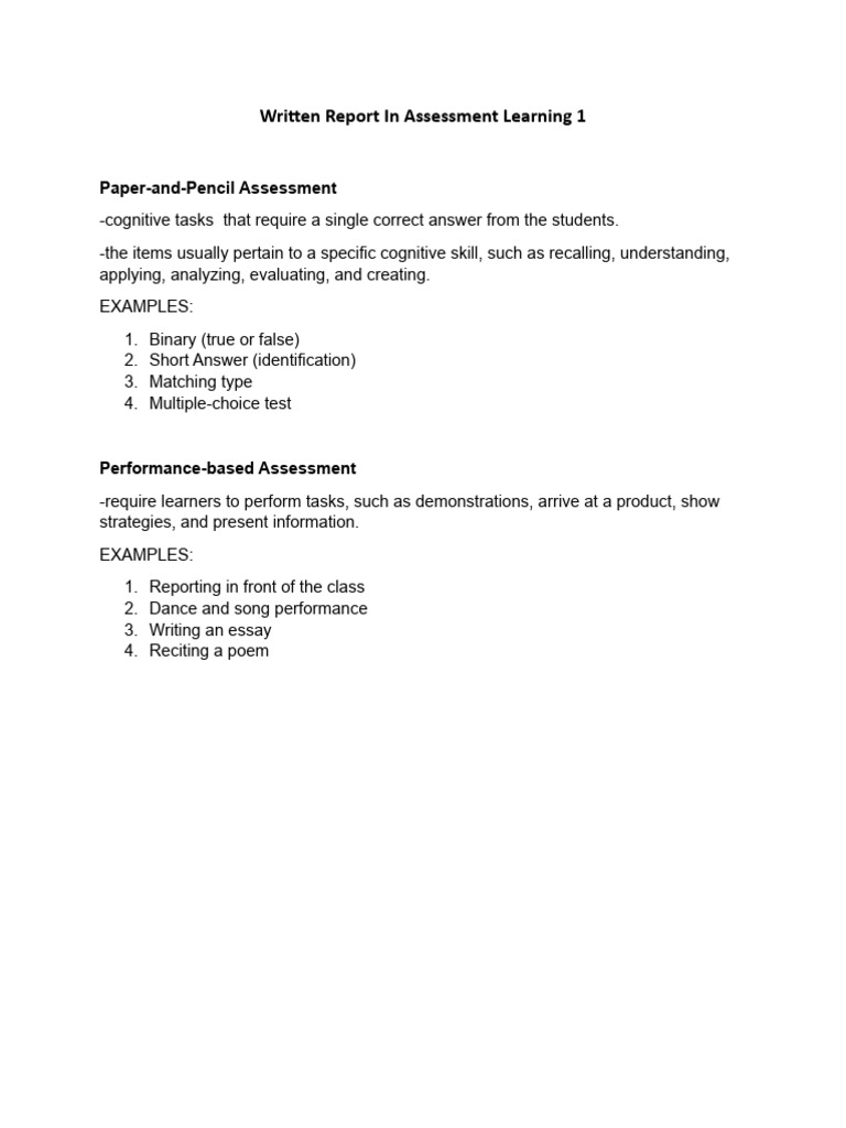 Paper vs. Performance Assessments | PDF
