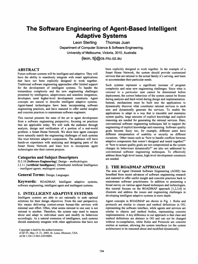 The Software Engineering of Agent-Based Intelligent Systems: Adaptive | PDF | Method (Computer ...