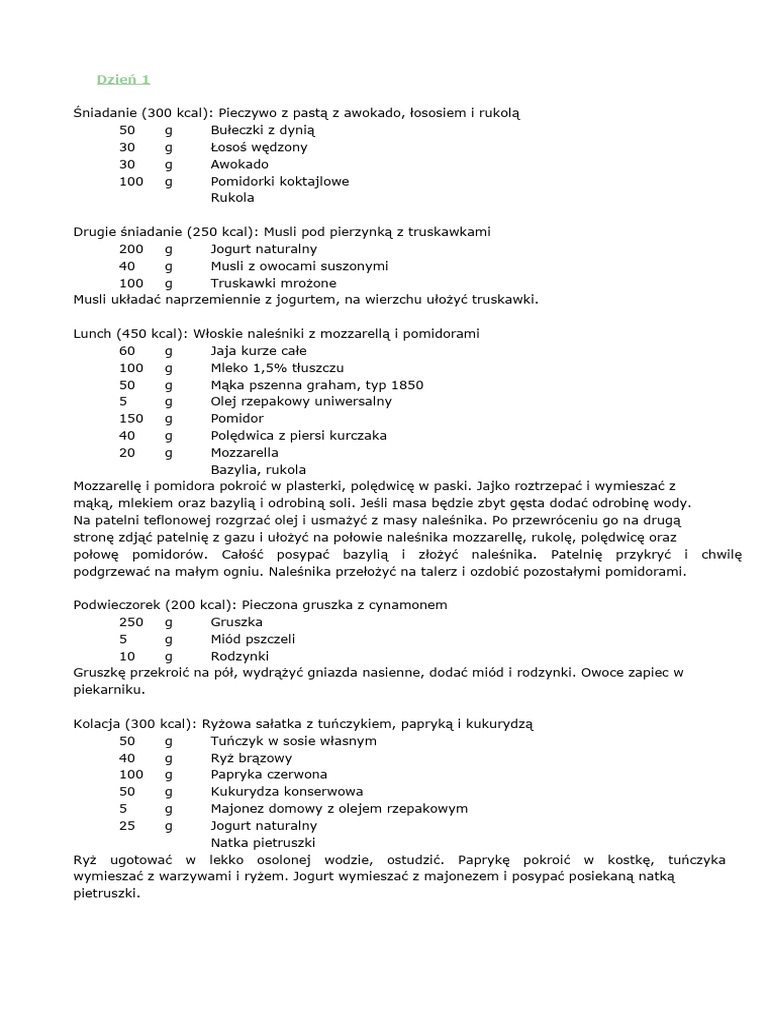 1500 Kcal Przykladowe 4 Dni 1 | PDF