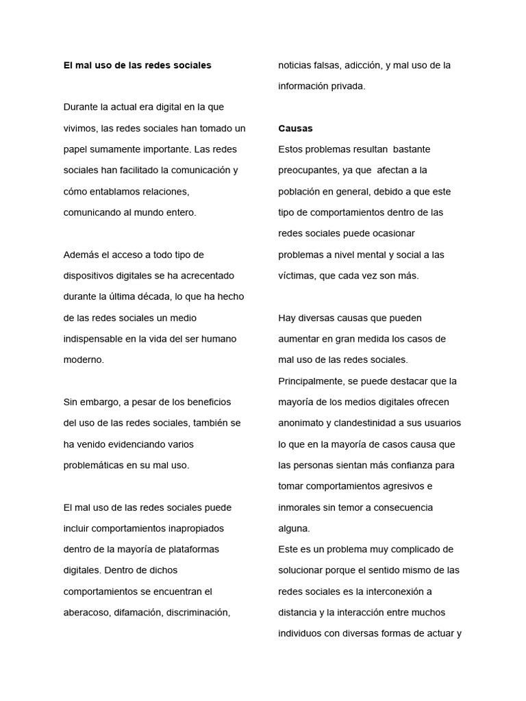 El Mal Uso De Las Redes Sociales Pdf Servicio De Redes Sociales
