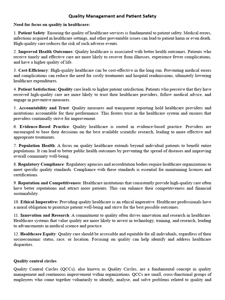 Quality Management and Patient Safety | Download Free PDF | Patient ...