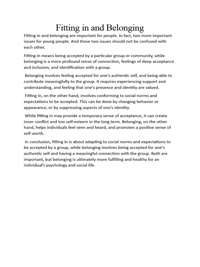Fitting in and Belonging | PDF | Lifestyle