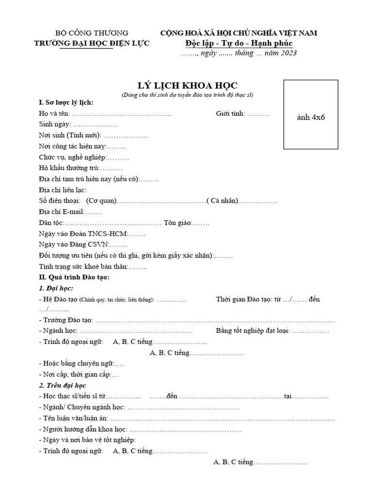 Mẫu 2. LY LICH KHOA HOC | PDF