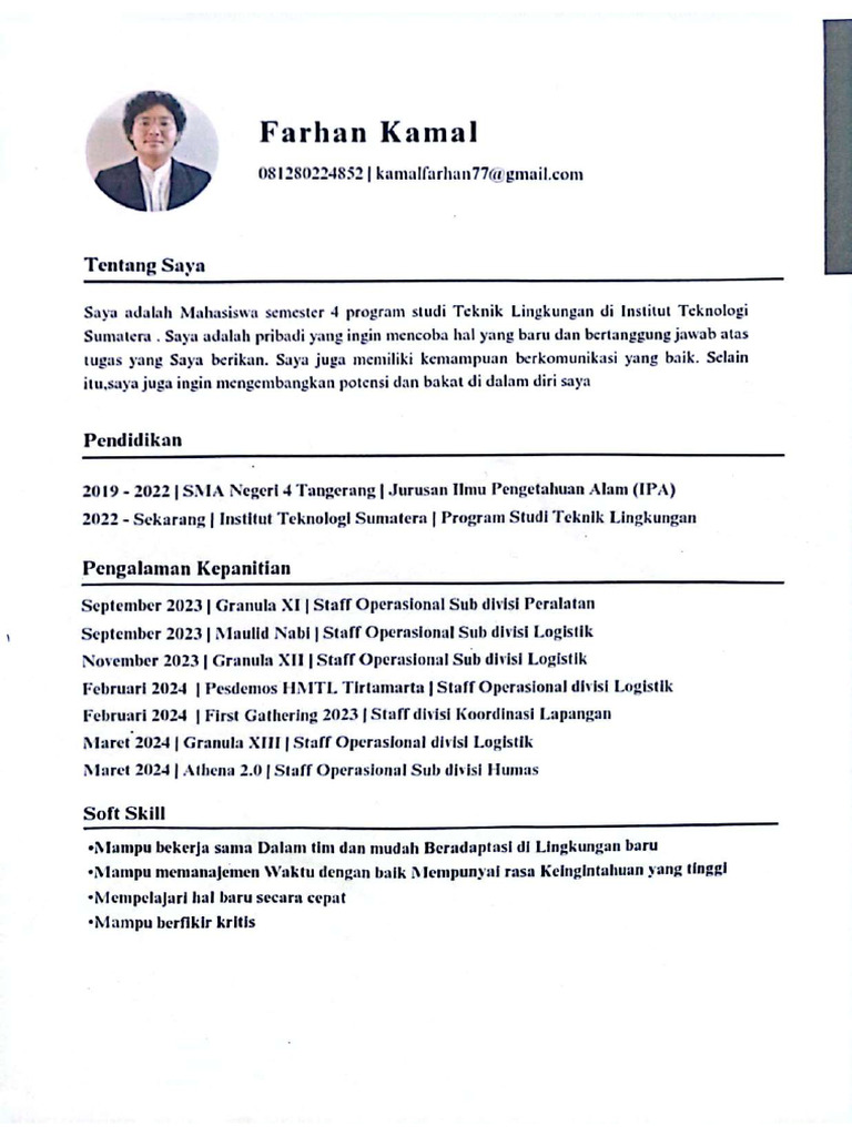 Farhan Kamal_122250157 Cv | PDF