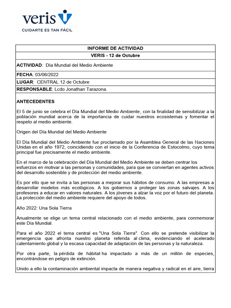 DÍA MUNDIAL Del Ambiente | PDF | Entorno natural | Protección del medio ...