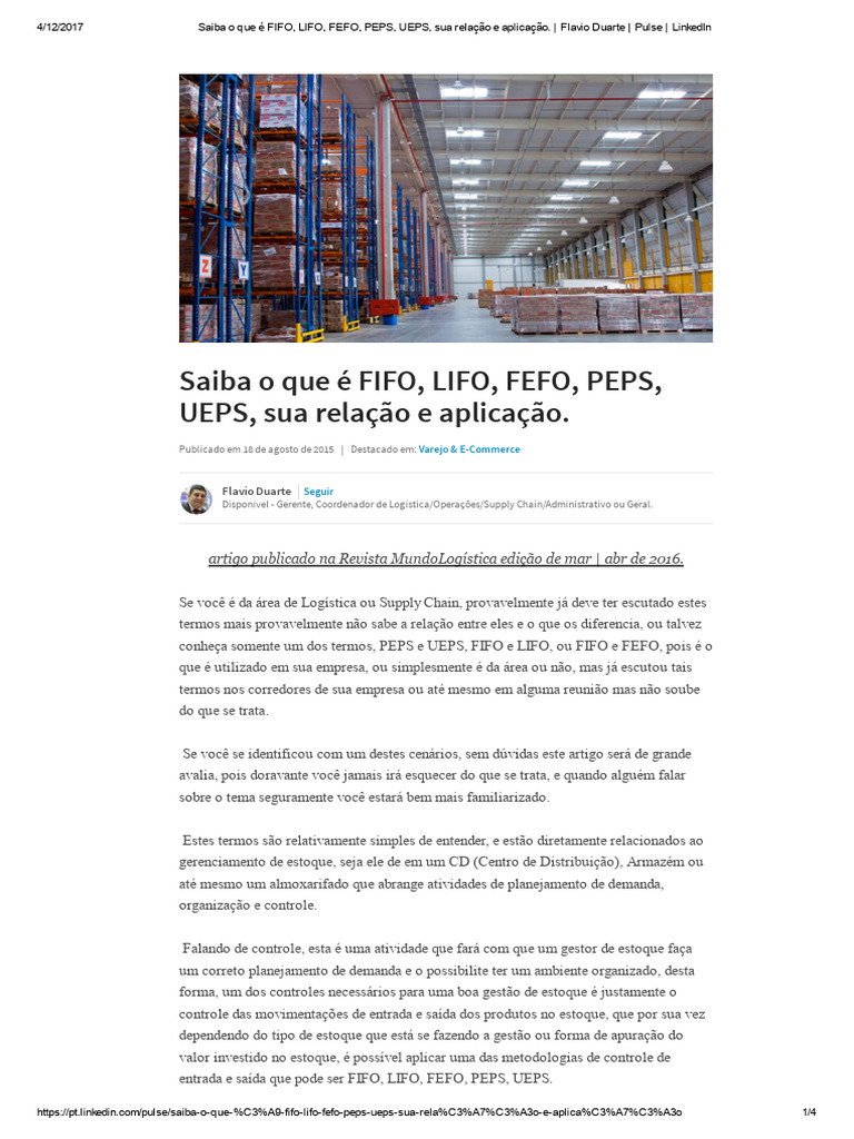Saiba o Que É FIFO, LIFO, FEFO, PEPS, UEPS, Sua Relação e Aplicação ...