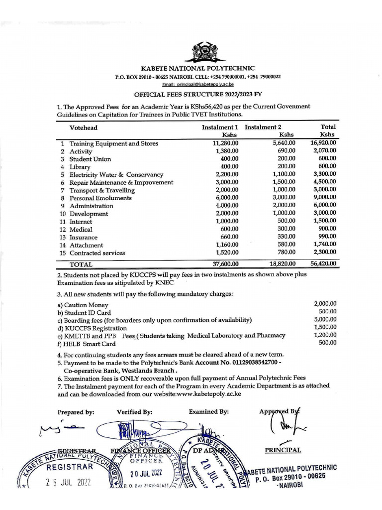 Official Fees Structure 2022 2023fy | PDF