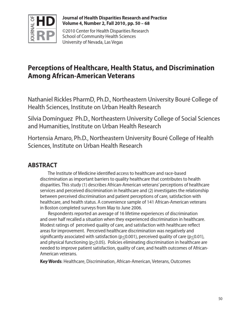 Perceptions of Healthcare Health Status and Discrimination | PDF ...