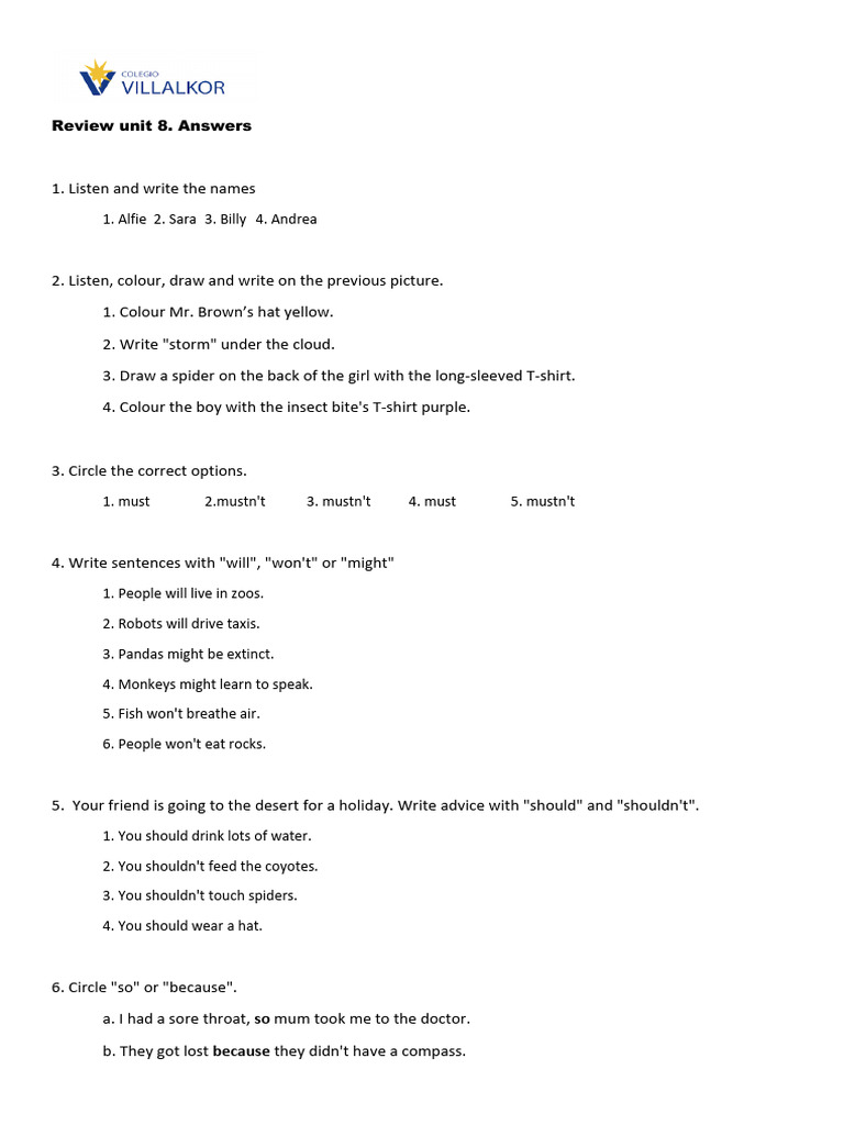 Review Unit 8 Answers | PDF
