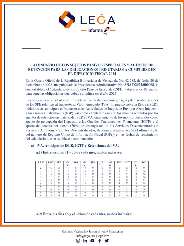 LI-Calendarios-SPE-2024 | PDF | Impuestos | Impuesto sobre la renta