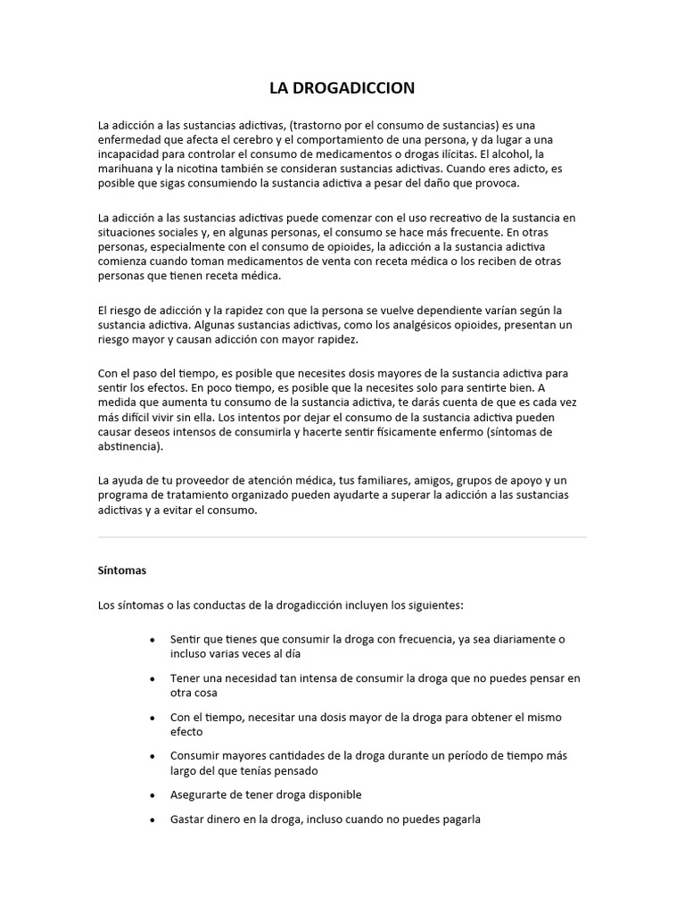 La Drogadiccion | PDF | La dependencia de sustancias | Drogas