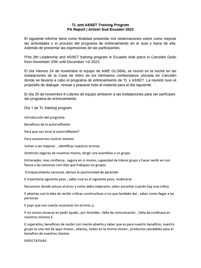 TL and ASSET Training Program Report Draft | PDF | Iniciativa ...