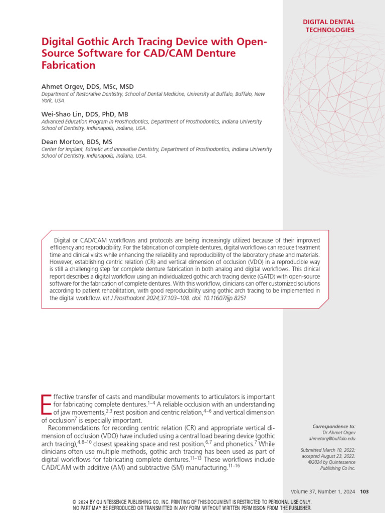 Digital Gothic Arch Tracing for Dentures | PDF | Dentures | Dentistry