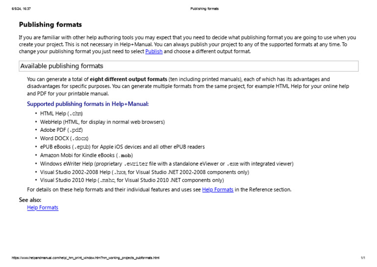 Help+Manual Publishing Formats Guide | PDF | Art | Computers