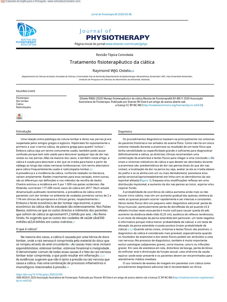 Physiotherapy Management of Sciatica - En.pt | PDF | Dor | Teste clínico