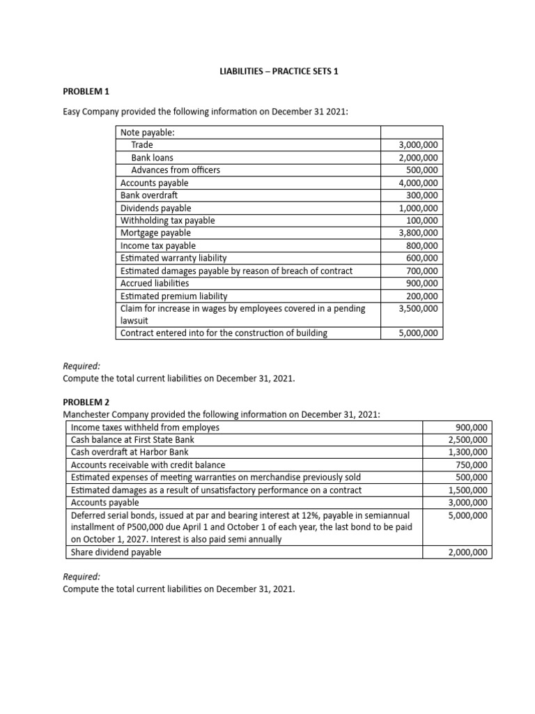 Chapter-1-Liabilities-Practice-Sets | PDF | Expense | Dividend