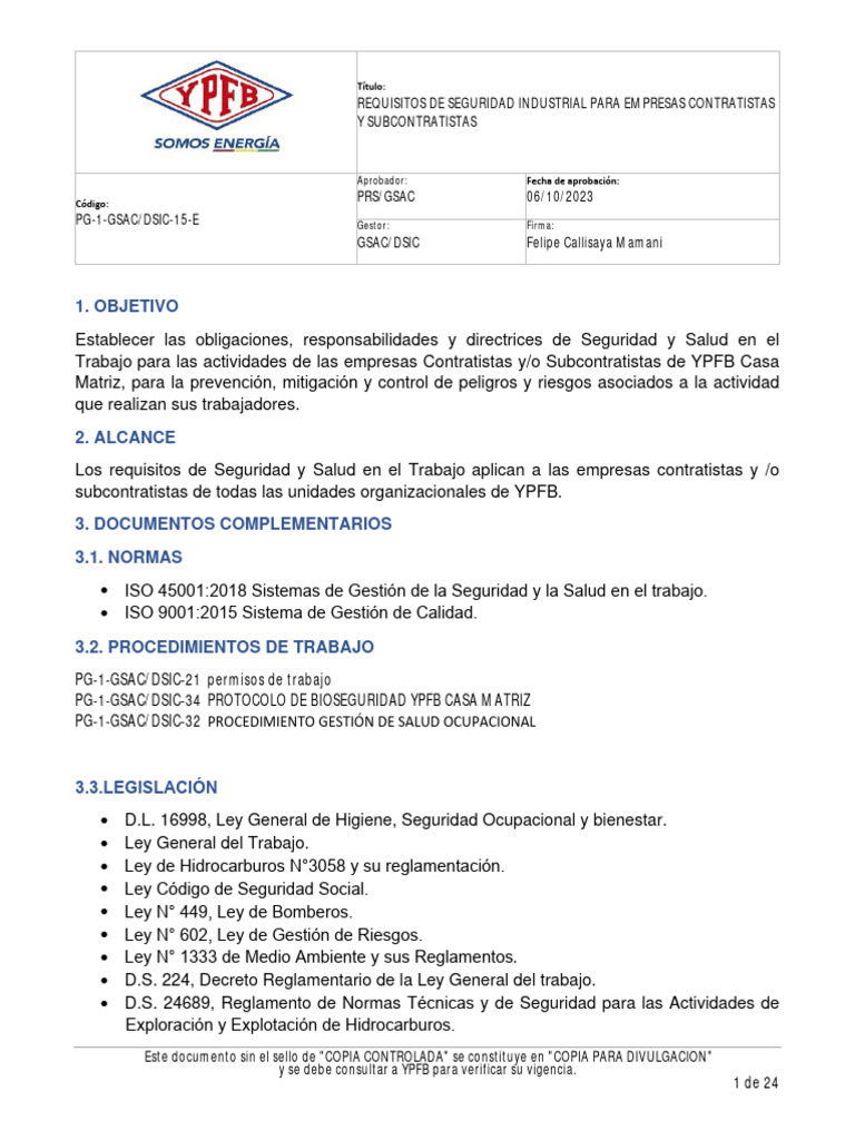 Requisitos de Seguridad Industrial para Empresas Contratistas | PDF | Seguridad y salud ocupacional