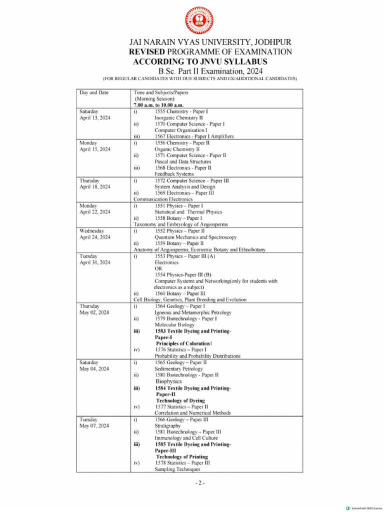REVISED B.Sc. Part Second Exam 2024 | PDF