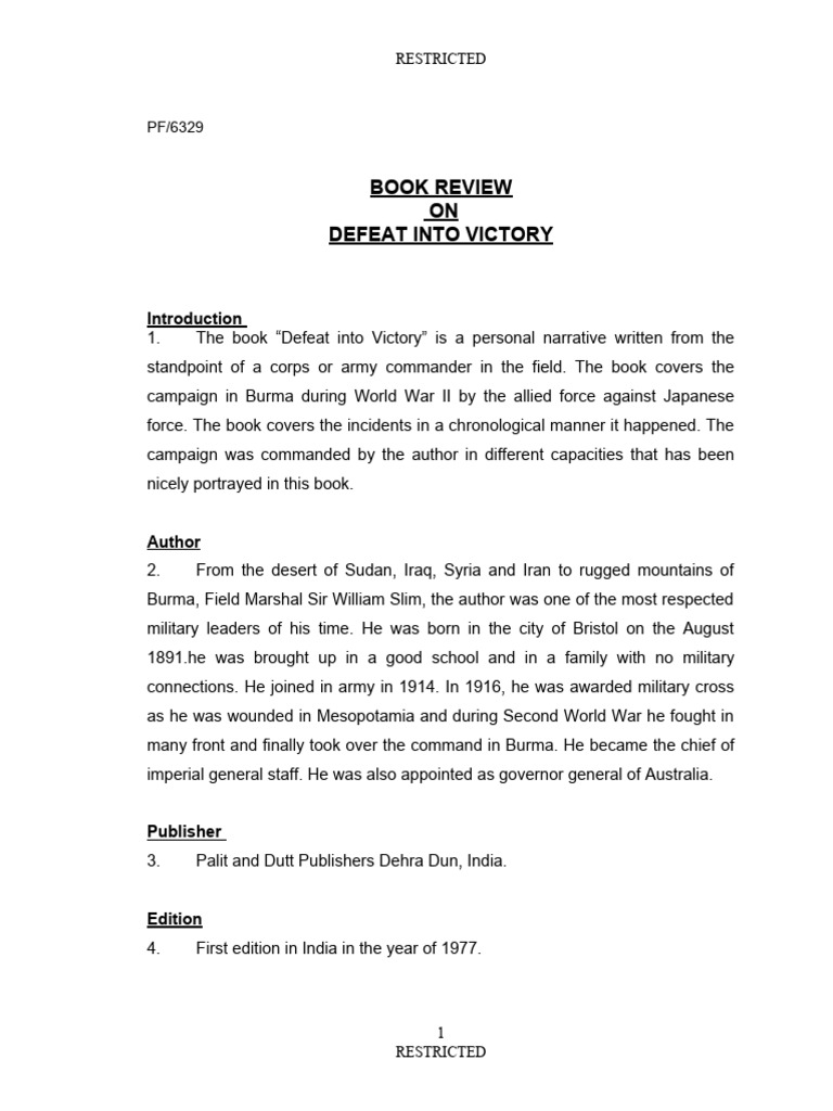 DEFEAT INTO VICTORY-Book Review | PDF | Warfare | Military