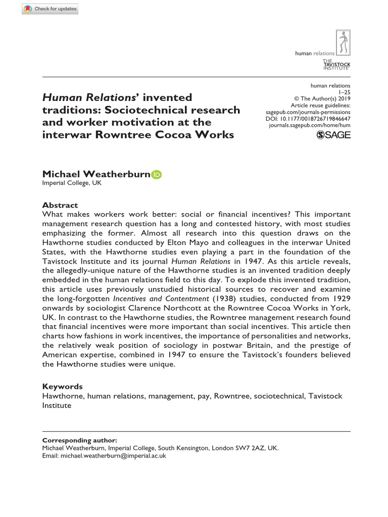 Weatherburn, M. (2019) - Human Relations' Invented Traditions ...