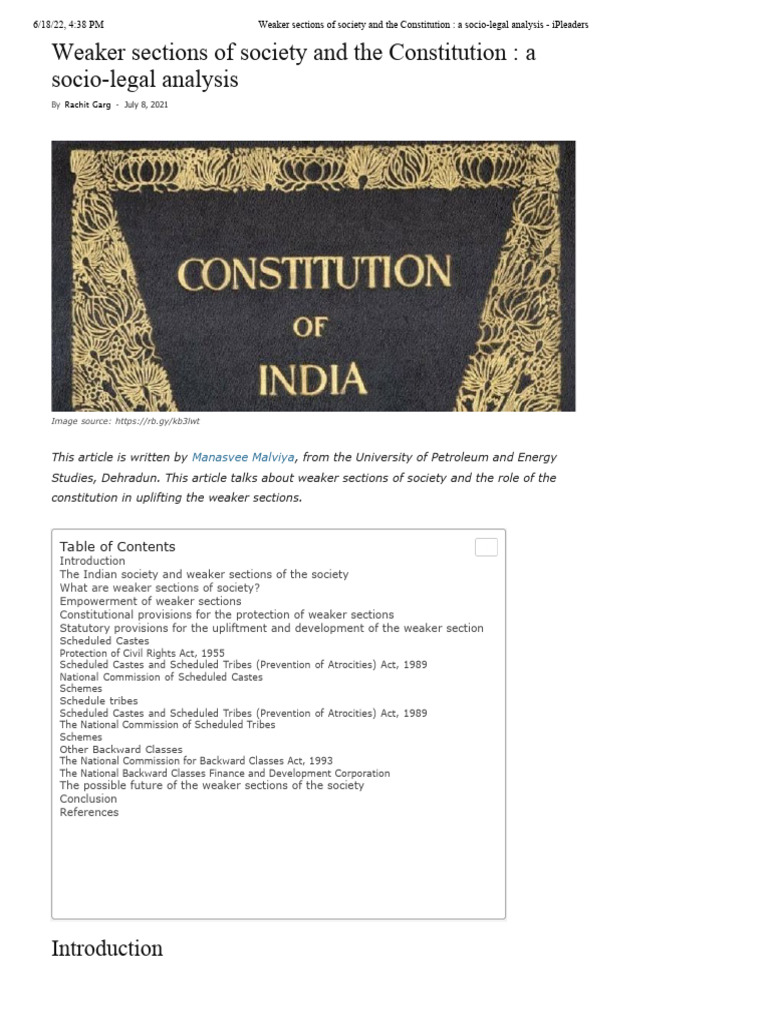 Rights of Weaker Sections in India | PDF | Social Inequality ...