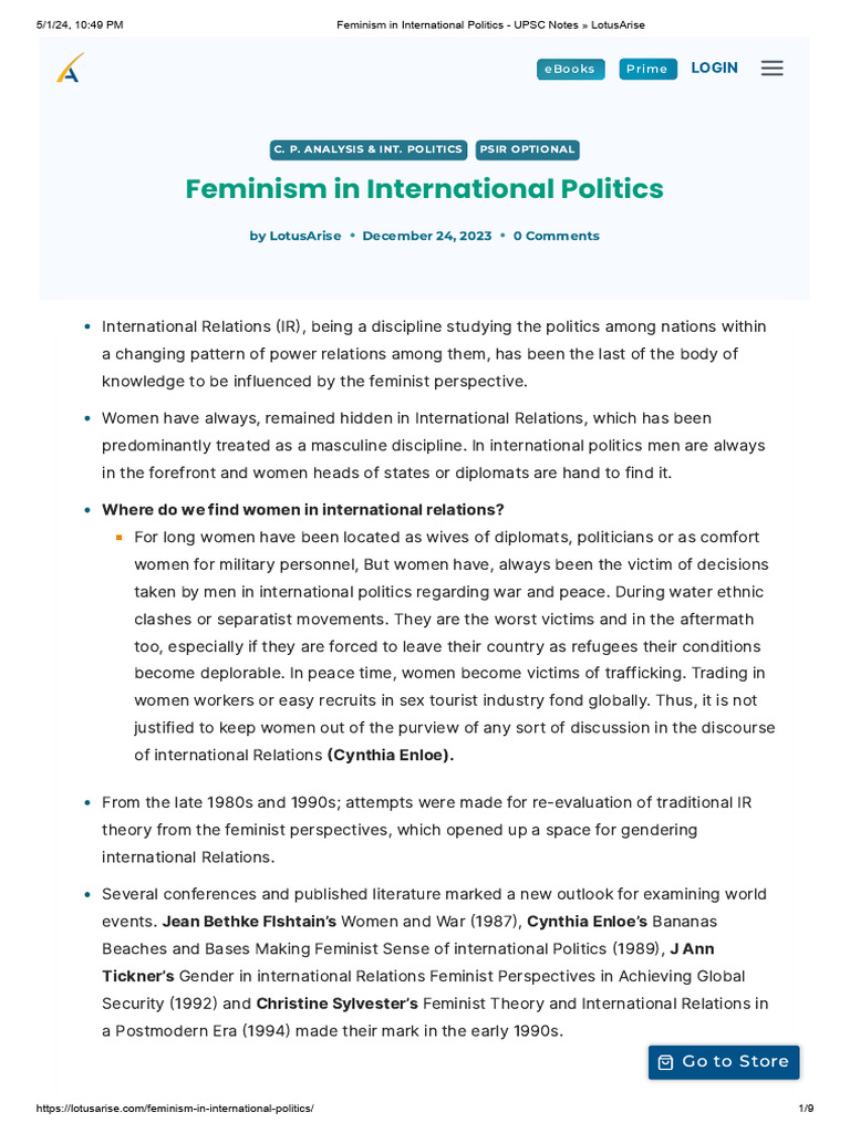 Feminism in International Politics - UPSC Notes LotusArise | PDF ...
