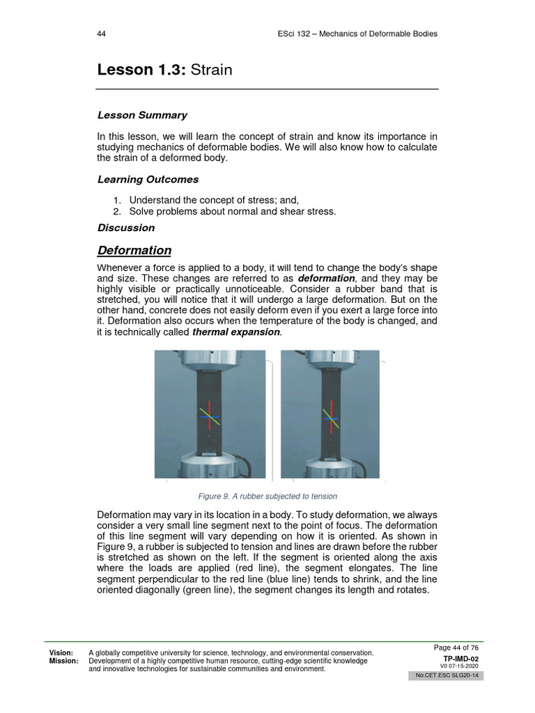 ESci132 Module 1.3 | PDF | Deformation (Engineering) | Stress (Mechanics)
