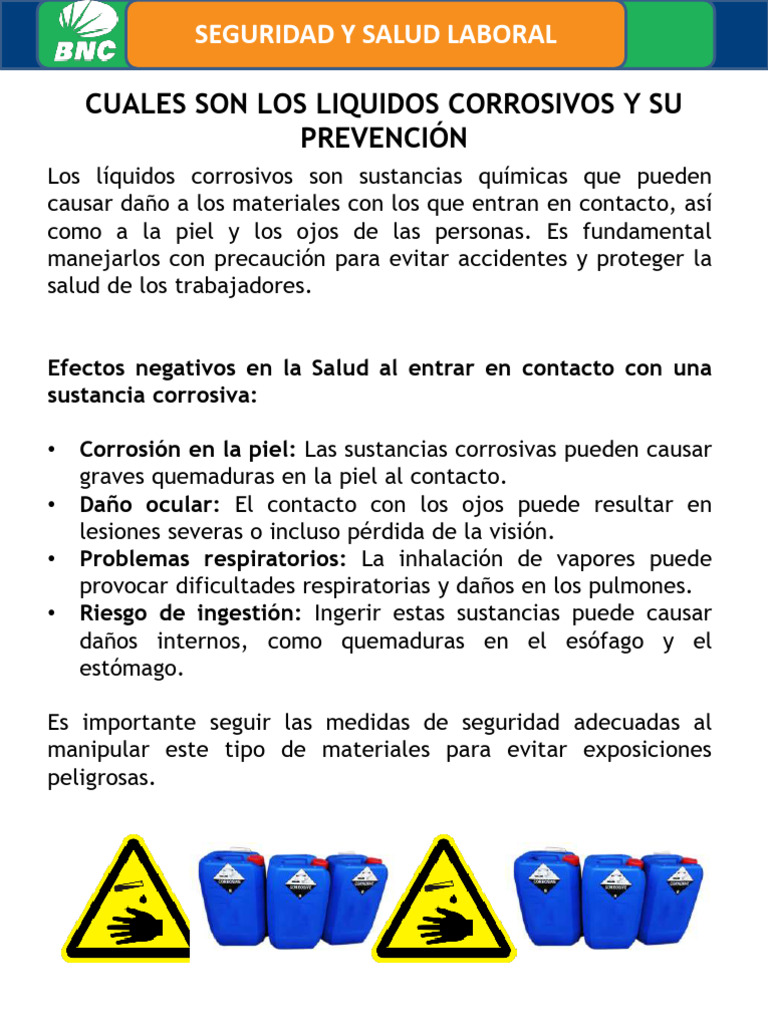 Prevención de Riesgos con Líquidos Corrosivos | PDF