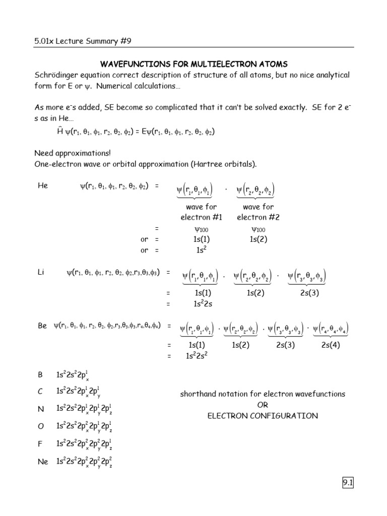 1 Multi-Electron Atoms | PDF | Spin (Physics) | Wave Function 1 Multi-Electron Atoms | PDF | Spin (Physics) | Wave Function