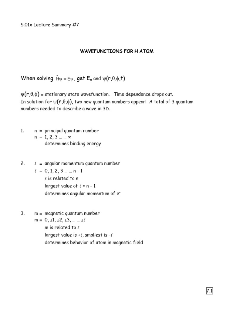 3 Hydrogen Wavefunctions Pdf Atomic Orbital Energy Level