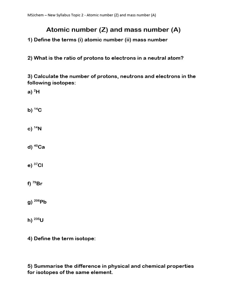 Atomic And Mass Numbers Explained Pdf Technology Engineering