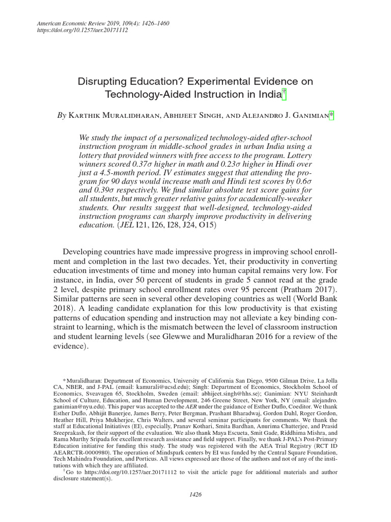Disrupting Education Muralidharan Pdf Teachers Pedagogy