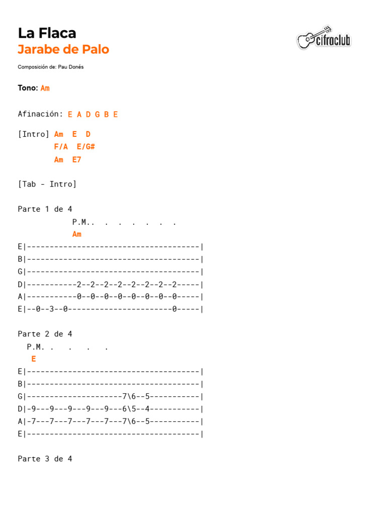 Cifra Club - Jarabe de Palo - La Flaca GUITARRA | PDF