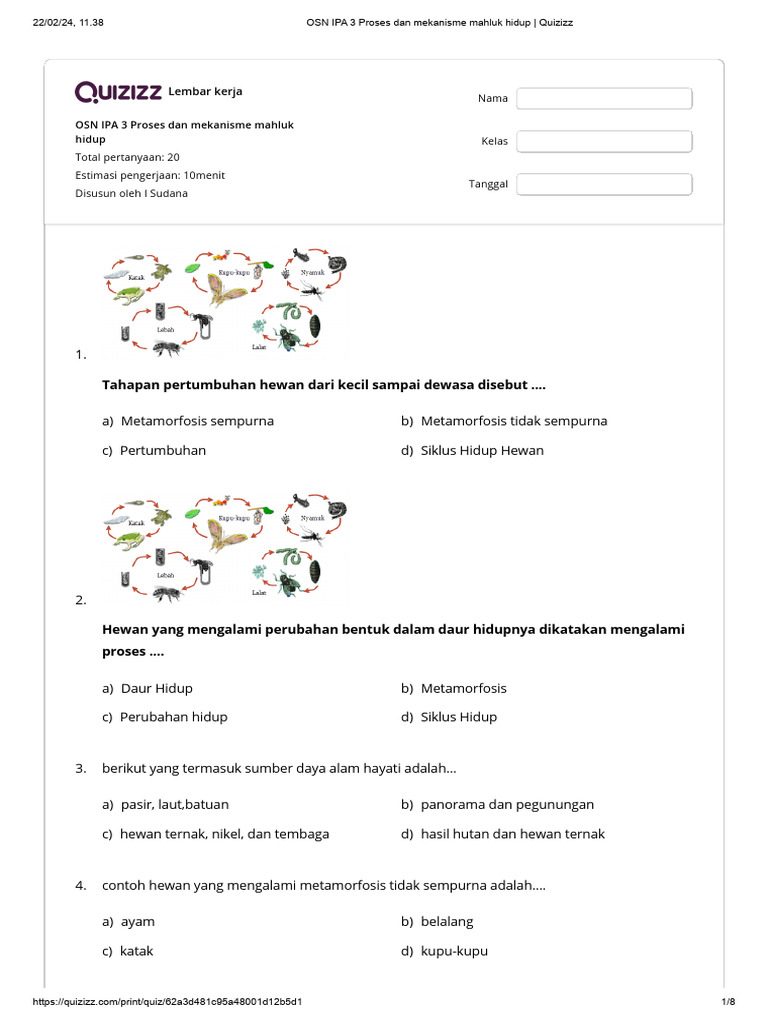 OSN IPA 3 Proses Dan Mekanisme Mahluk Hidup - Quizizz | PDF