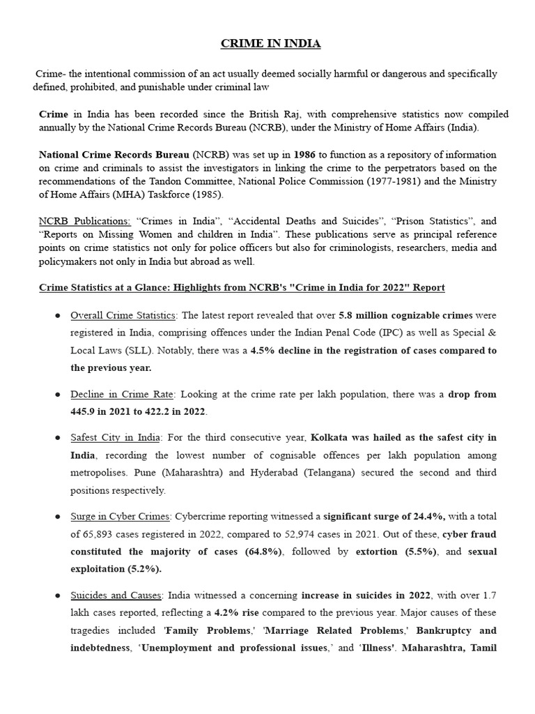 Crime- Pattern in India, Impact of Social Media, Influence of Legal Acts | PDF | Juvenile ...