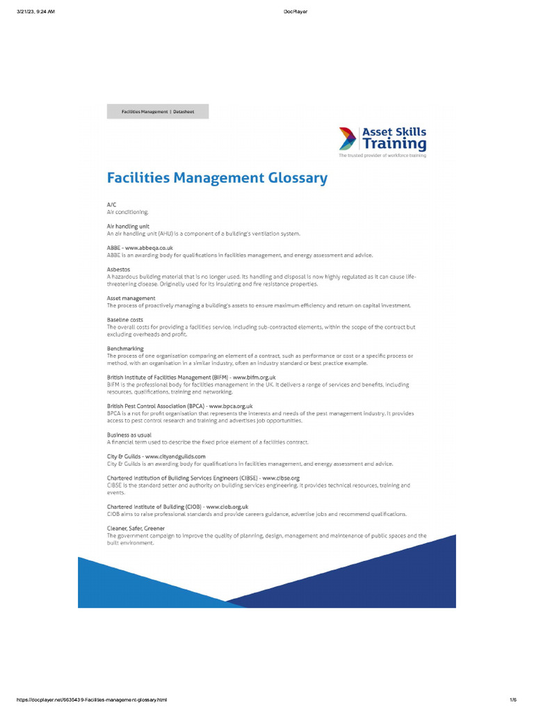 Facilities Management Glossary - PDF | PDF