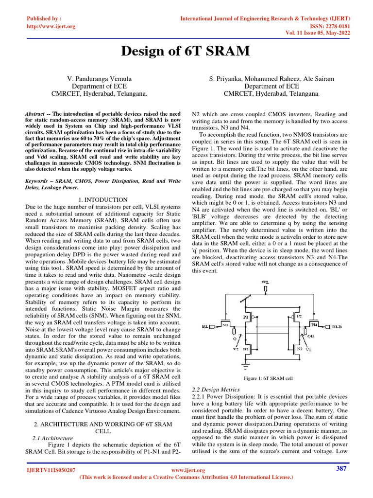 6T SRAM Design and Stability Analysis | PDF | Cmos | Computer Memory