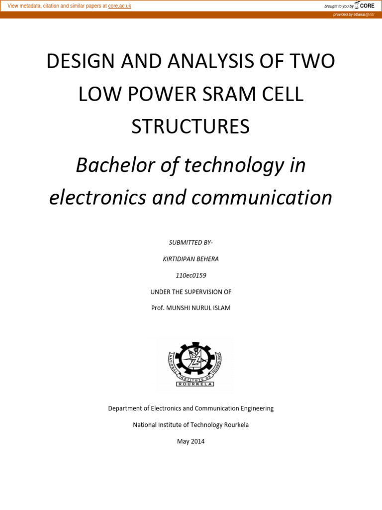Design and Analysis of Two Low Power Sram Cell Structures | Download Free PDF | Mosfet | Cmos