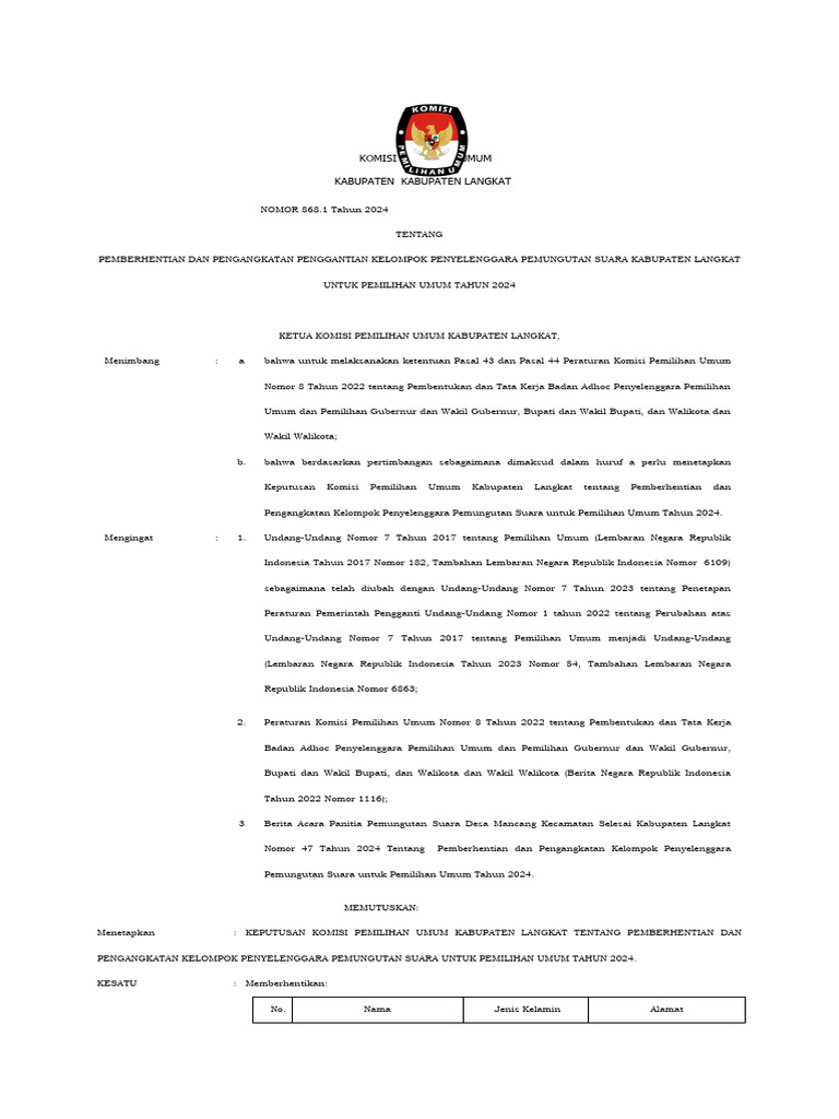 Pemberhentian Dan Pengangkatan Kpps | PDF