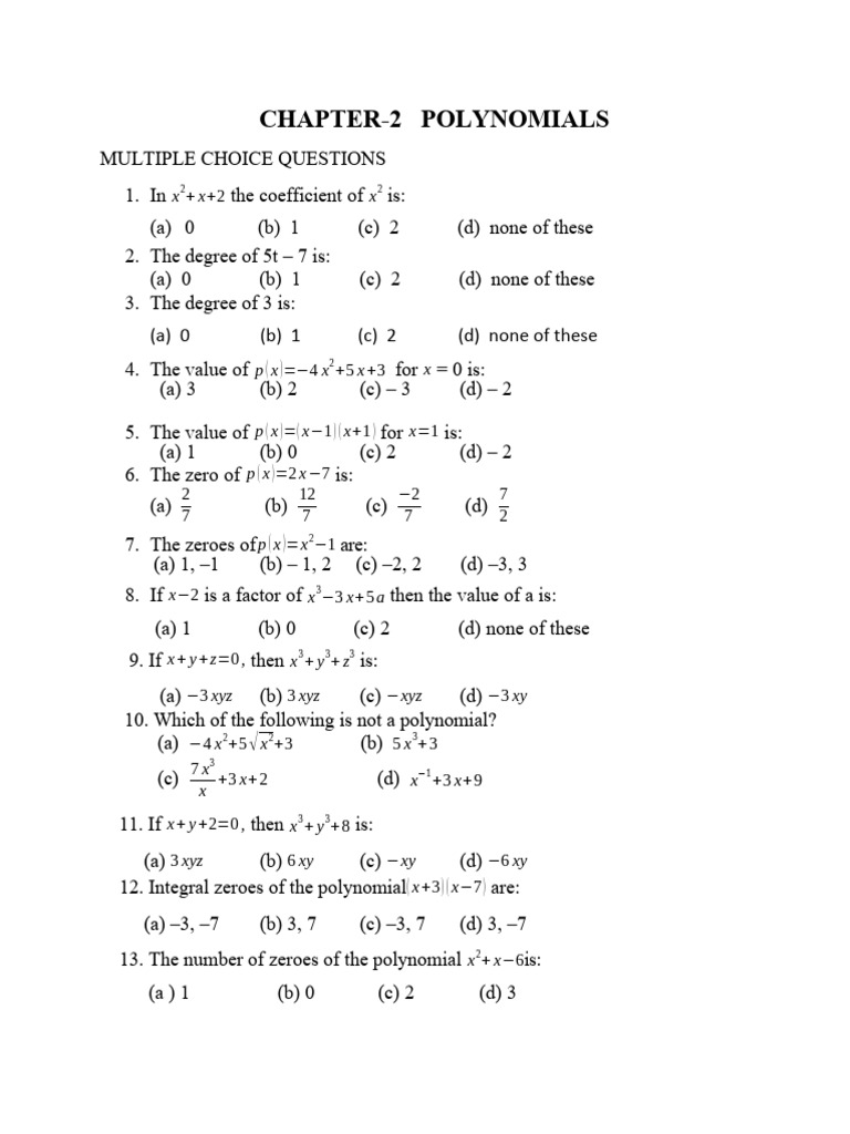 Latest Chapter 2 Polynomials | PDF | Factorization | Polynomial