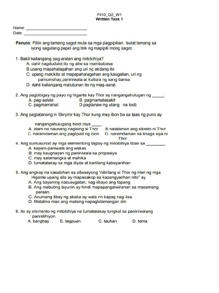 Fil10 - Q2 - W1: Written Task 1 | PDF
