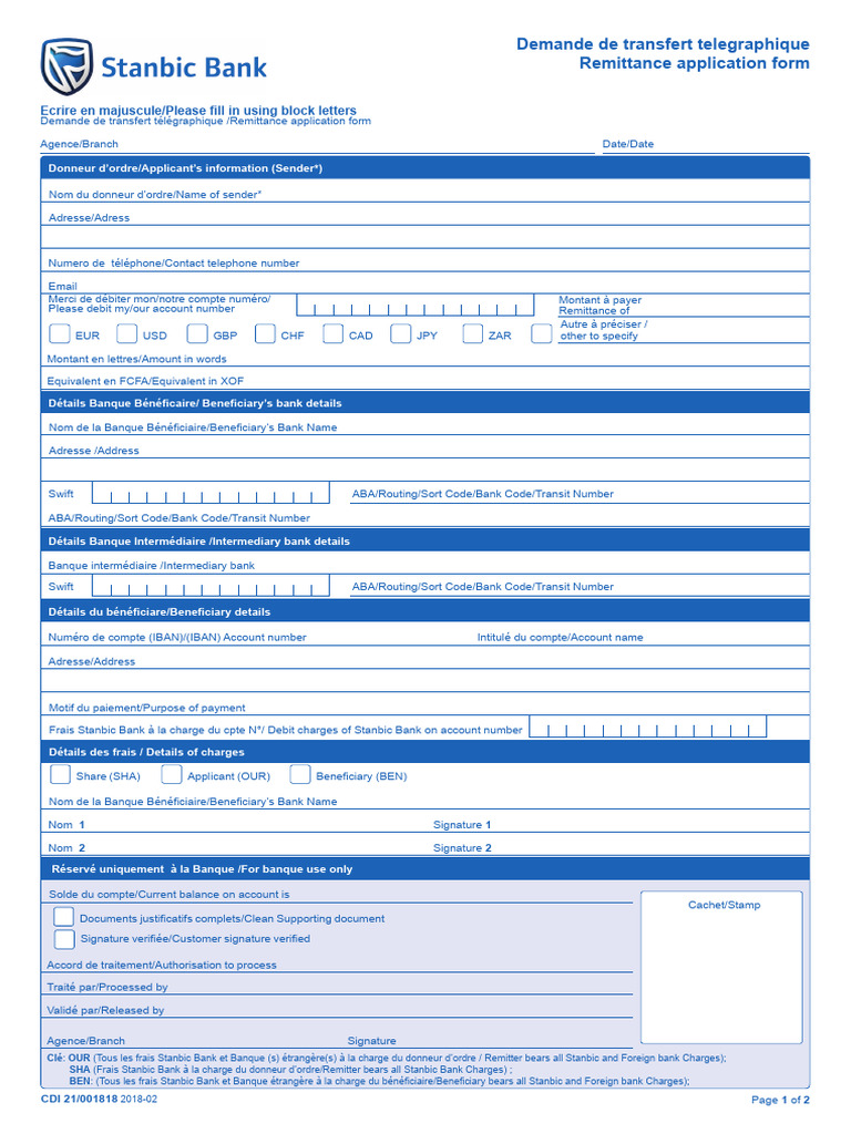 Transfer Request Form | PDF | Virement bancaire | Argent