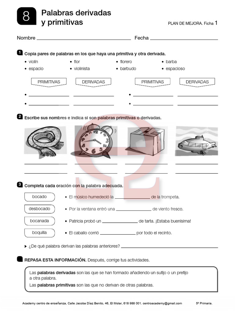 Palabras Primitivas y Derivada 5P | PDF | Artes del Lenguaje y ...