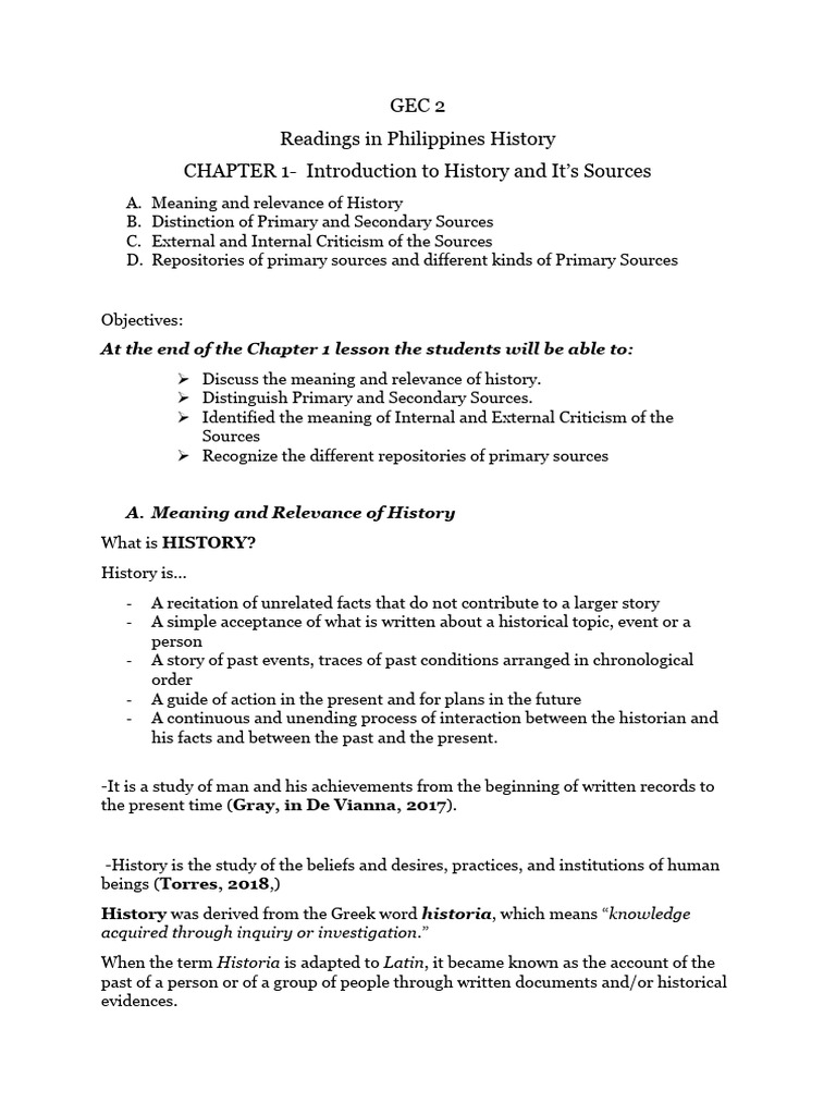 Chapter 1 Group 5 GEC2 Introduction To History and Its Sources | PDF | Primary Sources | Witness
