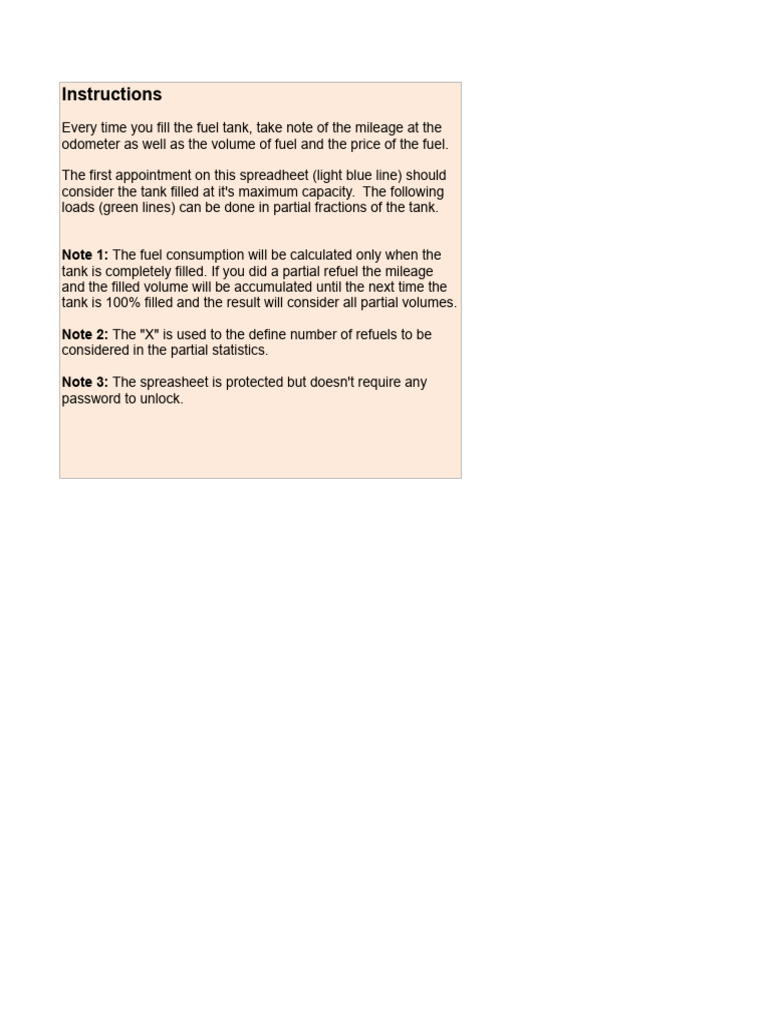 Fuel Consumption Tracking Spreadsheet | PDF | Fuel Economy In ...