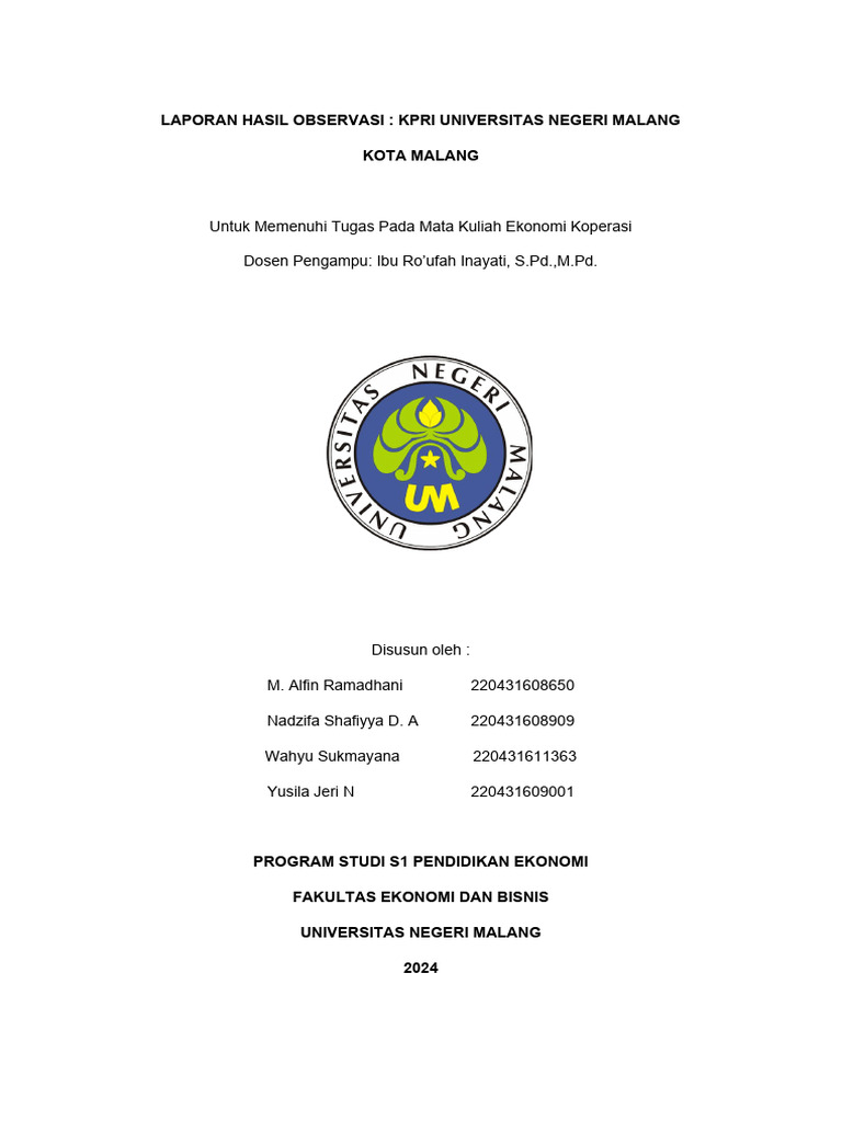 Laporan Observasi KPRI Universitas Malang | PDF