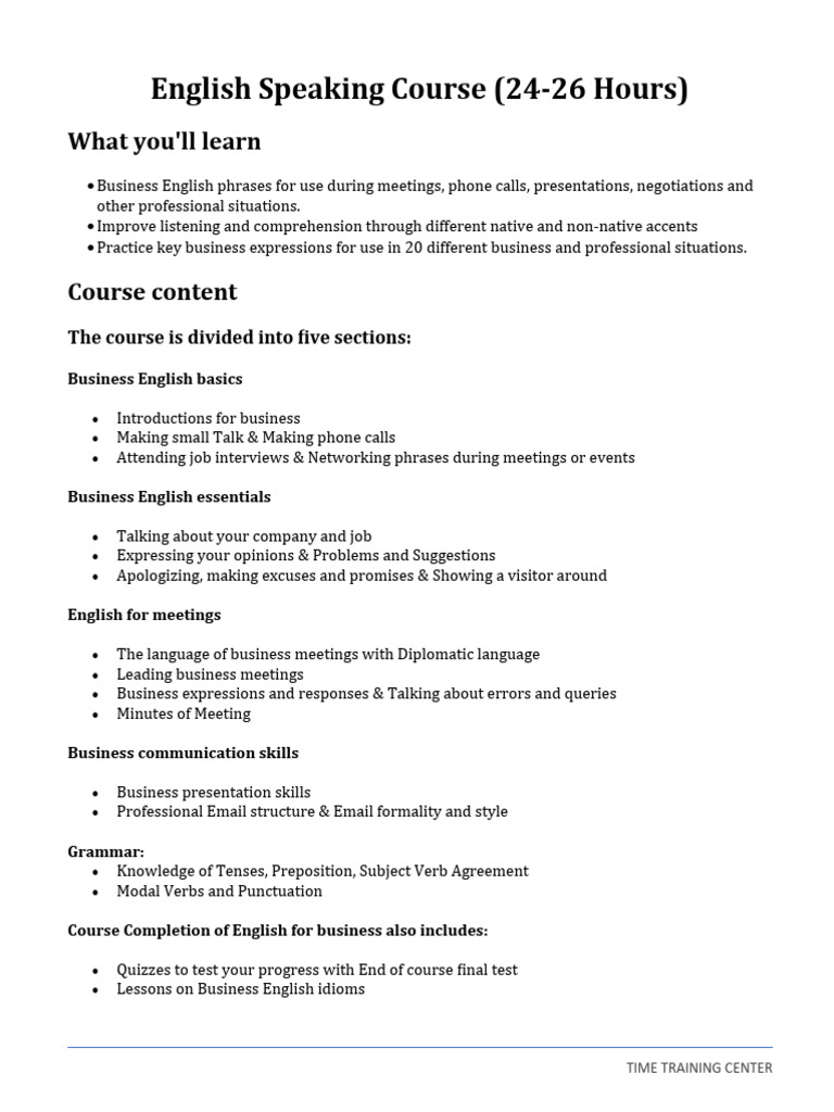 Beginners Business English Course Content | PDF | English Language ...