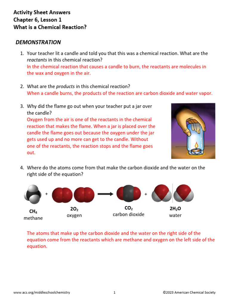 Ch6 l1 Activity Sheet Answers | PDF | Propane | Combustion