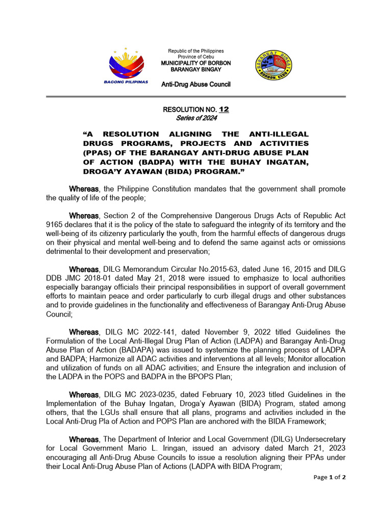 2024 - 012 BAdpa Resolution Aligning PPAs | PDF | Substance Abuse ...